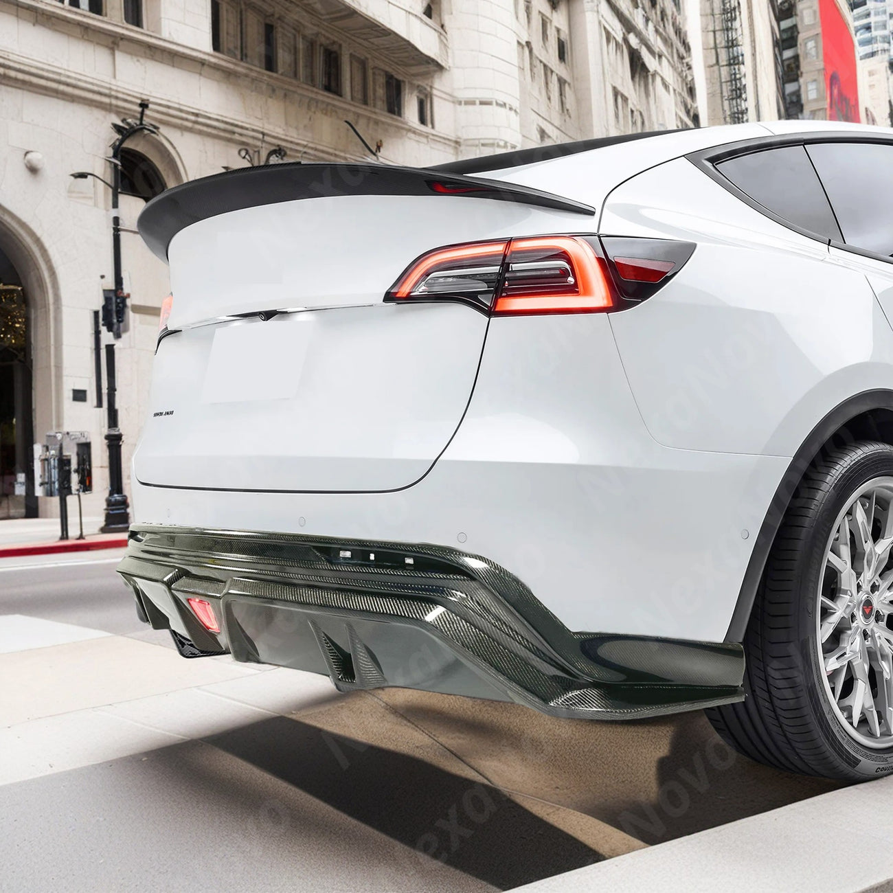 Fits Tesla Model Y (2020-2025) Real Carbon Fiber Rear Bumper Diffuser W ...