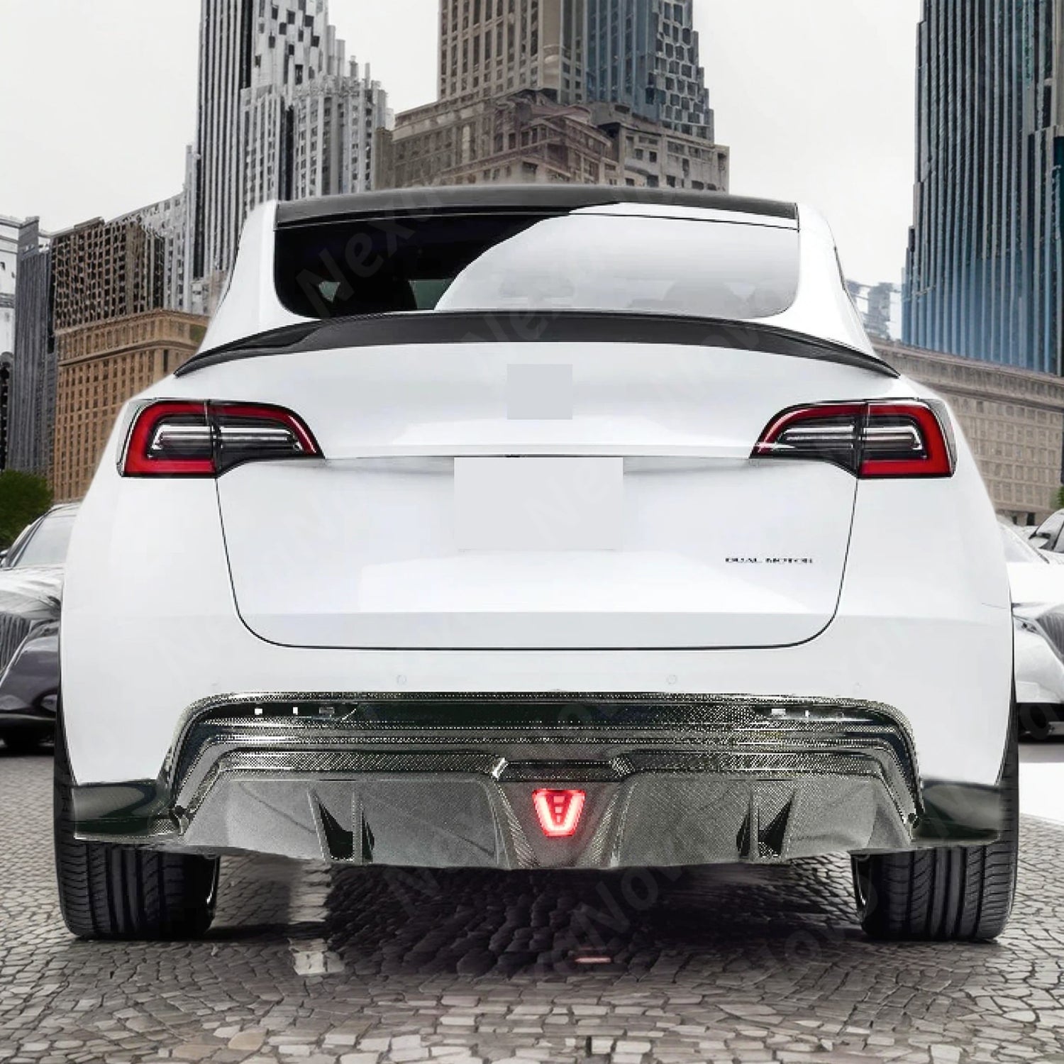 Fits Tesla Model Y (2020-2025) Real Carbon Fiber Rear Bumper Diffuser W ...