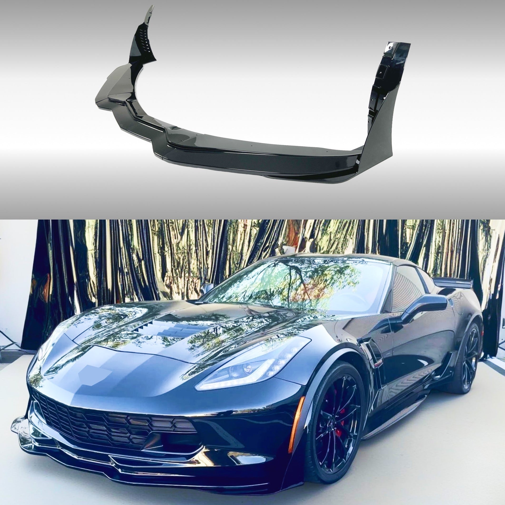 Z06 Stage 3 Front Lip Splitter + Side Winglets Gloss Black For Chevrol